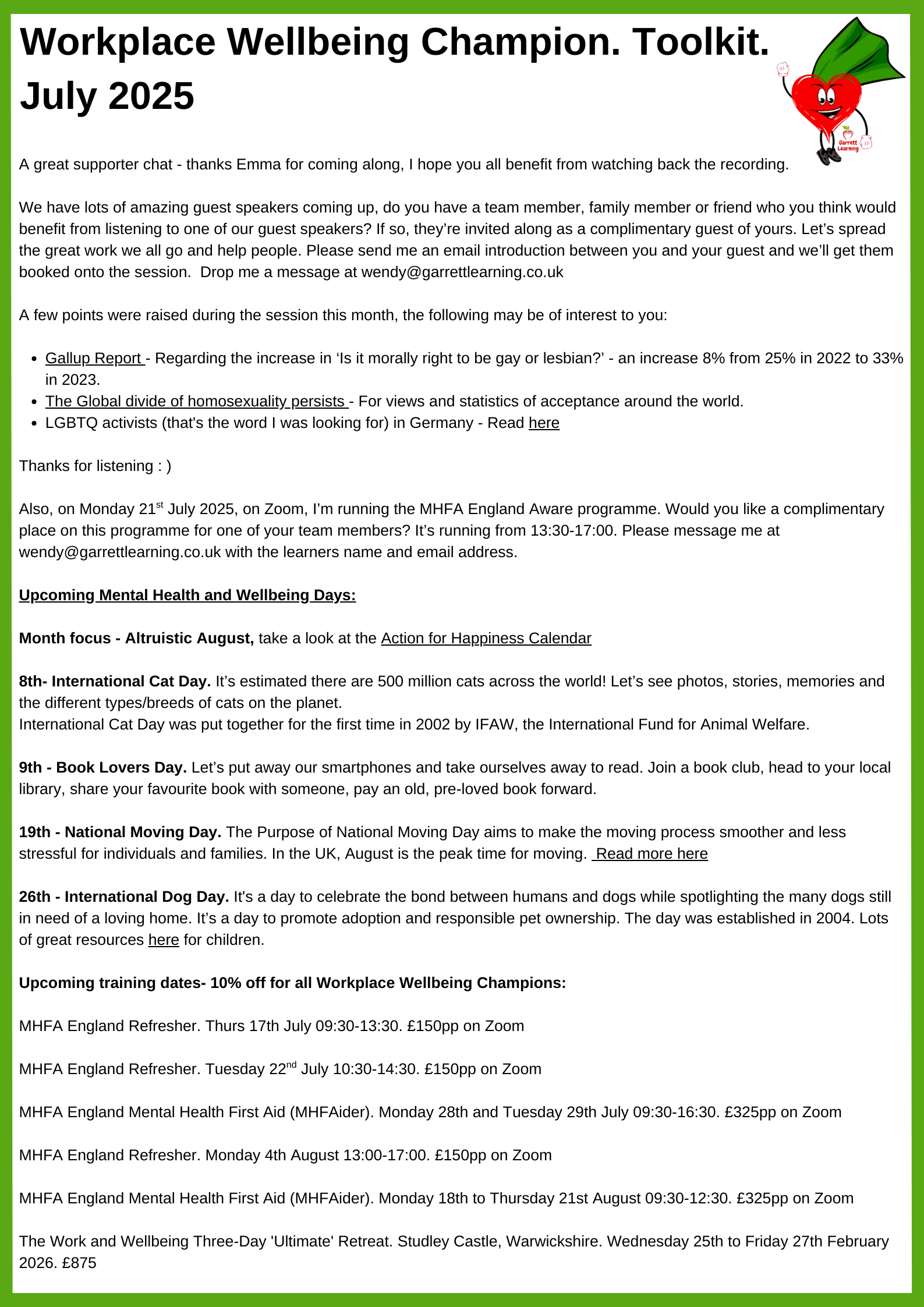 Workplace Wellbeing Champion – July 2025 – Workplace Wellbeing Champion ...